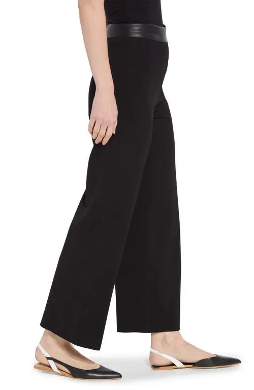 Lyssé Faux Leather Trim Ponte Wide Leg Pants
