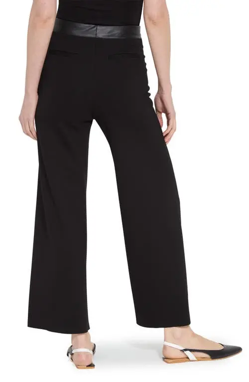 Lyssé Faux Leather Trim Ponte Wide Leg Pants
