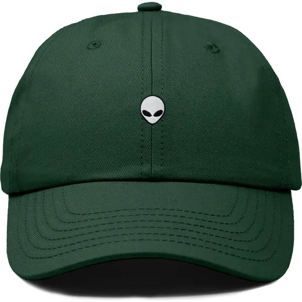 DALIX Cotton Baseball Cap With Embroidered Alien Design - Dark Green