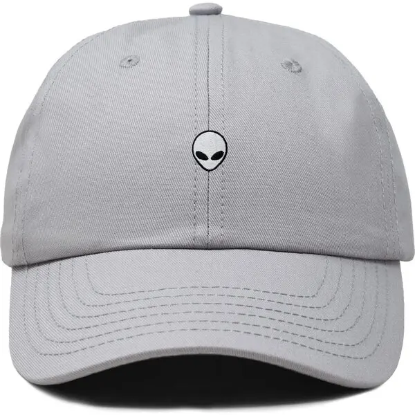 DALIX Cotton Baseball Cap With Embroidered Alien Design - Gray