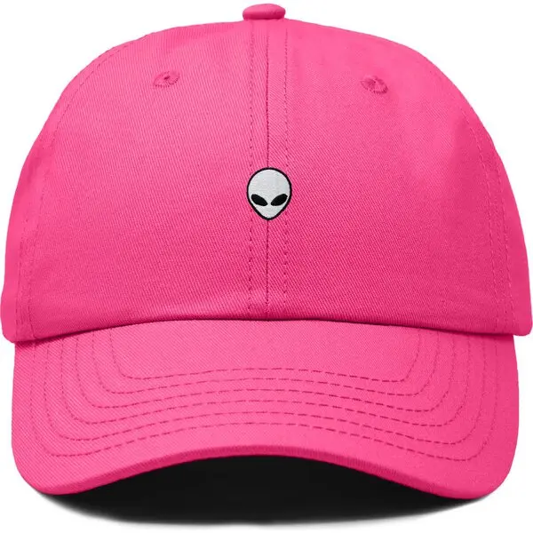DALIX Cotton Baseball Cap With Embroidered Alien Design - Hot Pink