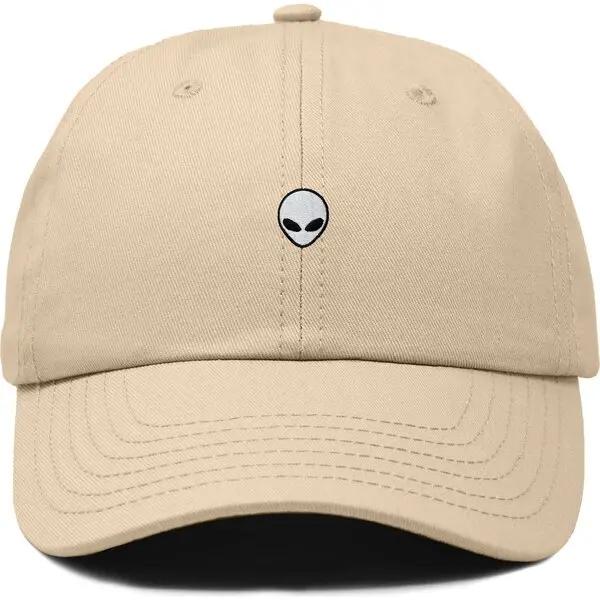DALIX Cotton Baseball Cap With Embroidered Alien Design - Khaki