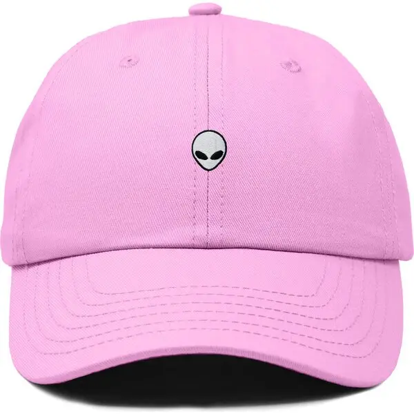DALIX Cotton Baseball Cap With Embroidered Alien Design - Light Pink