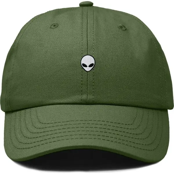 DALIX Cotton Baseball Cap With Embroidered Alien Design - Olive