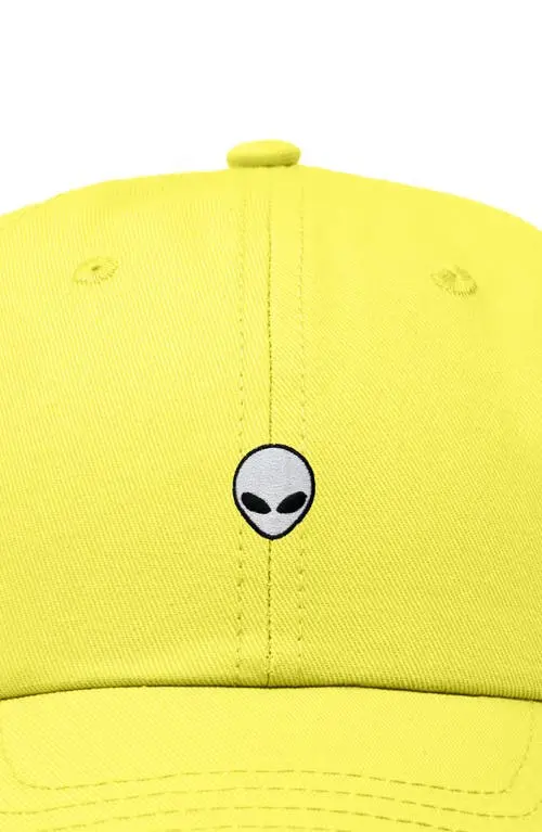 DALIX Cotton Baseball Cap With Embroidered Alien Design - Yellow
