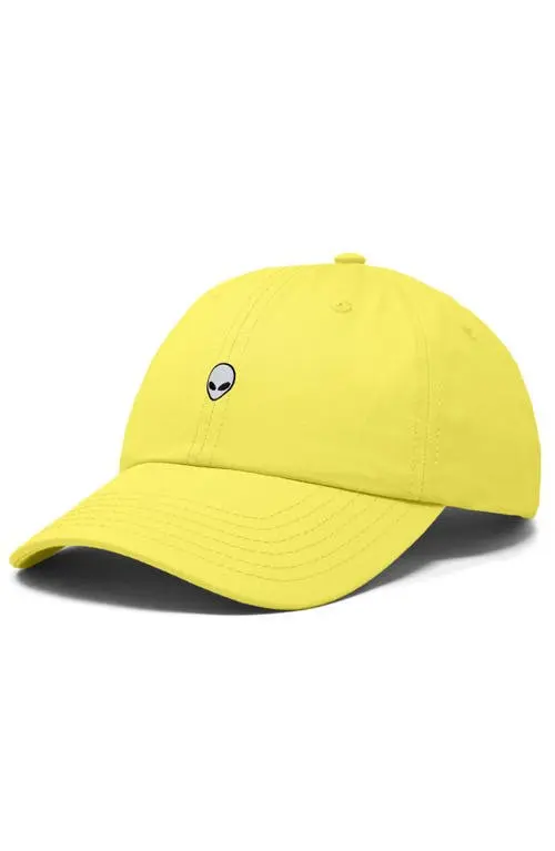 DALIX Cotton Baseball Cap With Embroidered Alien Design - Yellow