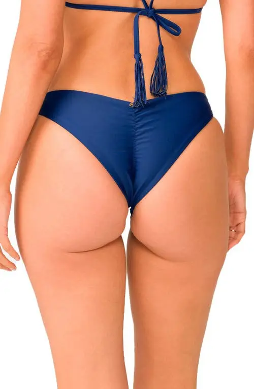 PQ SWIM Ruched Teeny Bikini Bottom - Navy