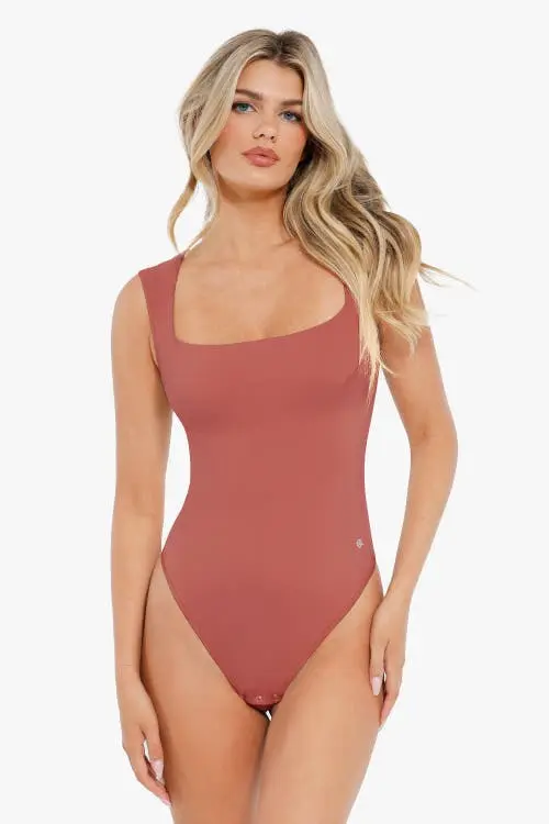 POPILUSH Cloudsense Sleeveless Square Neck Bodysuit - Deep Mahogany