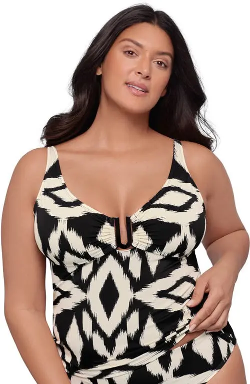 S3 APPAREL U-wire Tankini Swim Top - Large Ikat Black/ivory