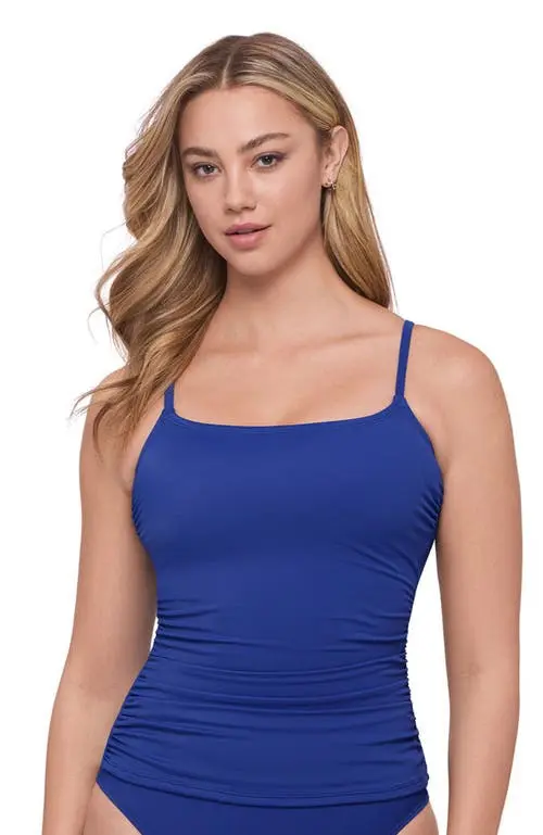 S3 Shirred-front Tankini Swimsuit Top - Indigo