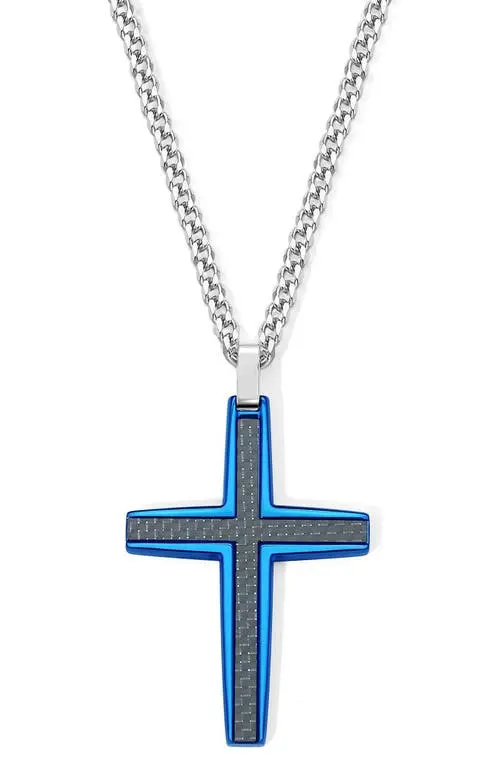 BROOK & YORK Cross Pendant Necklace - Silver/ Blue