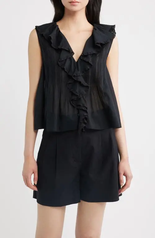 DÔEN Hilda Pintucked Sleeveless Top - Black