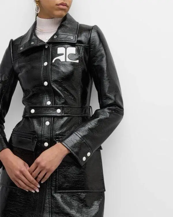 COURREGES Reedition Vinyl Belted A-line Trench Coat - Black