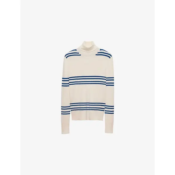 Prada Striped Triangle-appliqué Turtleneck Wool Knitted Top