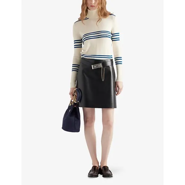Prada Striped Triangle-appliqué Turtleneck Wool Knitted Top