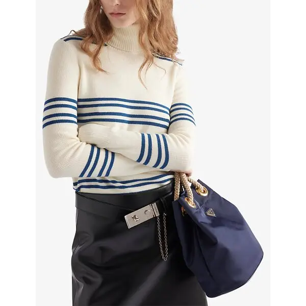 Prada Striped Triangle-appliqué Turtleneck Wool Knitted Top