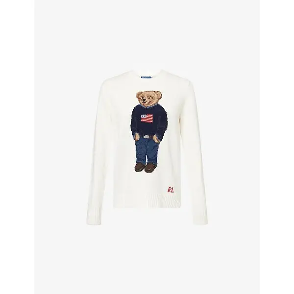 Polo Ralph Lauren Polo Bear Linen-cotton Knitted Jumper - Deckwash White Multi