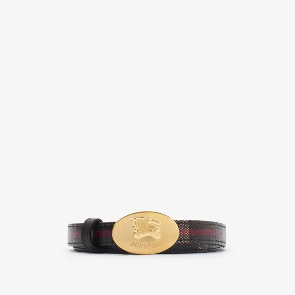 Burberry Reversible Check And Leather Belt - Mahogany Red/gold