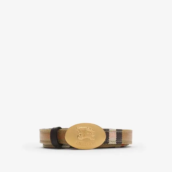 Burberry Thin Reversible Check And Knight Stamp Belt - Sand/peat/gold