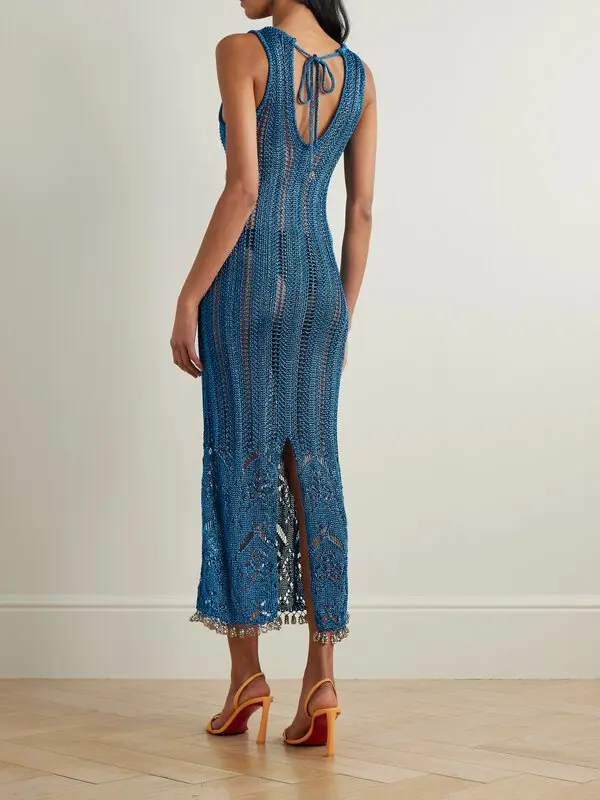 Rabanne Bead-embellished Metallic Open-knit Midi Dress