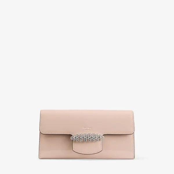 JIMMY CHOO Bing Wallet With Chain Macaron Patent Leather Mini Shoulder Bag With Crystal Embellishment - Macaron/silver