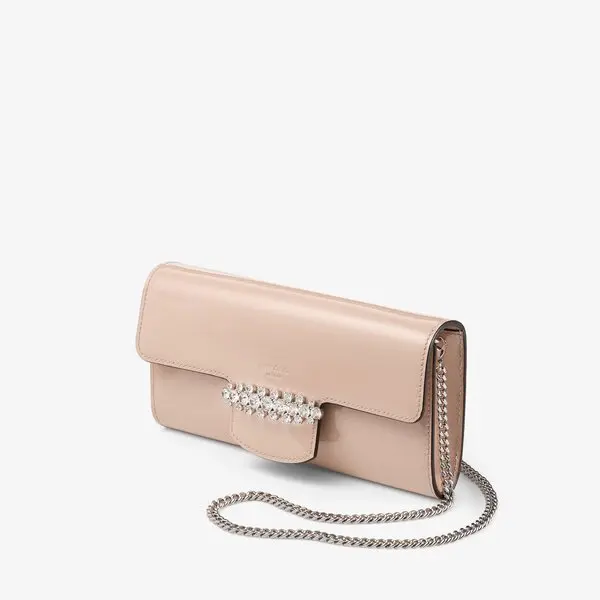 JIMMY CHOO Bing Wallet With Chain Macaron Patent Leather Mini Shoulder Bag With Crystal Embellishment - Macaron/silver