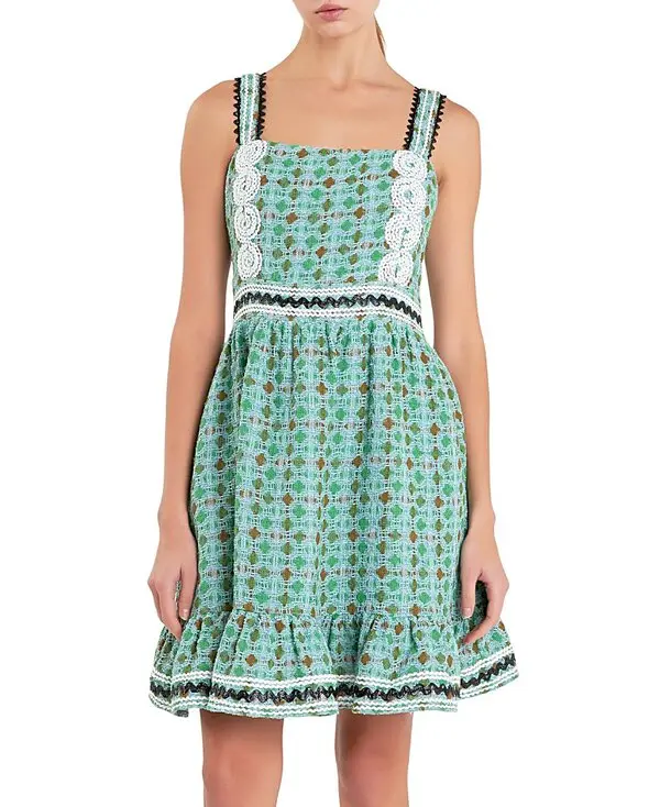 English Factory Boucle Mini Dress With Ric Rac Trim - Mint