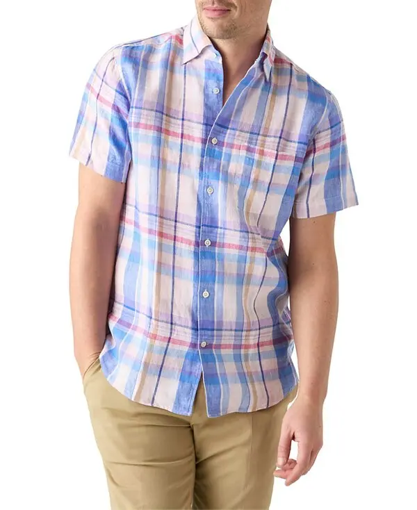 Robert Talbott Morgan Plaid Linen Short Sleeve Shirt - Pink Multi