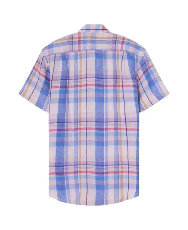 Robert Talbott Morgan Plaid Linen Short Sleeve Shirt - Pink Multi