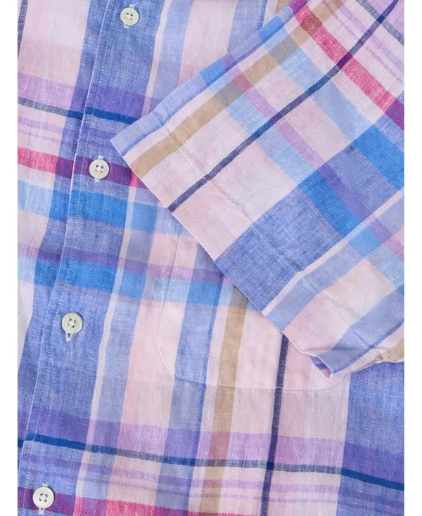 Robert Talbott Morgan Plaid Linen Short Sleeve Shirt - Pink Multi