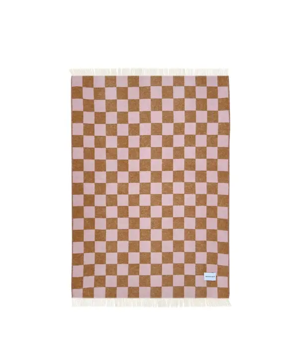 MAISON DEUX Checkerboard Blanket, 4.25' X 6.5 - Brown