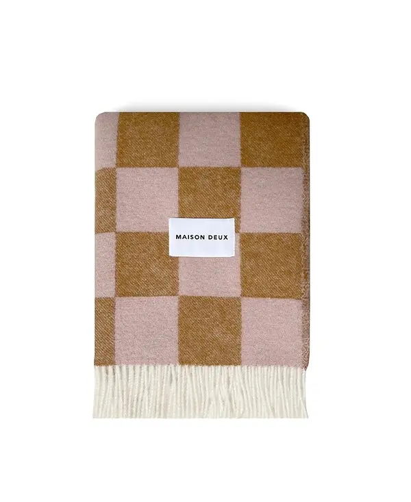 MAISON DEUX Checkerboard Blanket, 4.25' X 6.5 - Brown