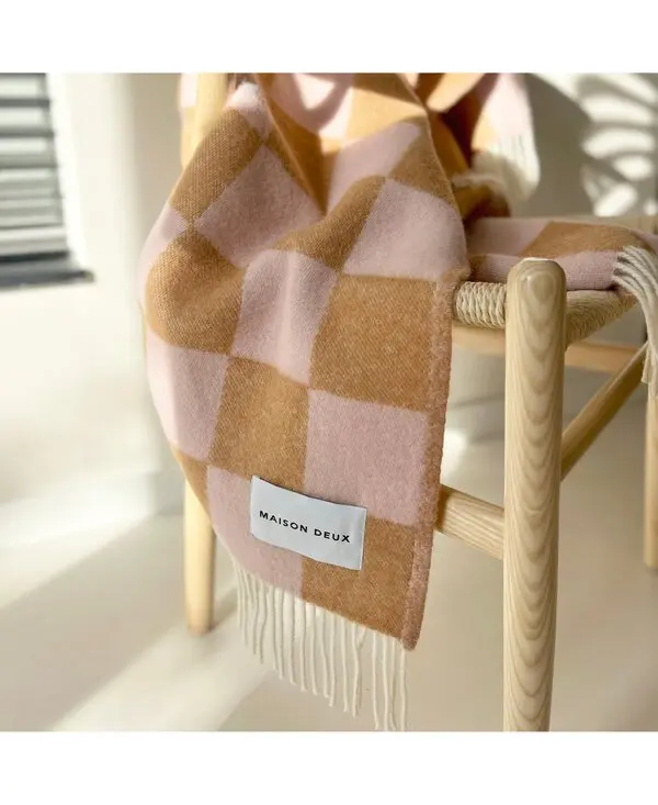 MAISON DEUX Checkerboard Blanket, 4.25' X 6.5 - Brown