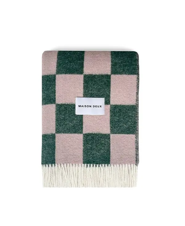 MAISON DEUX Checkerboard Blanket, 4.25' X 6.5 - Green/pink