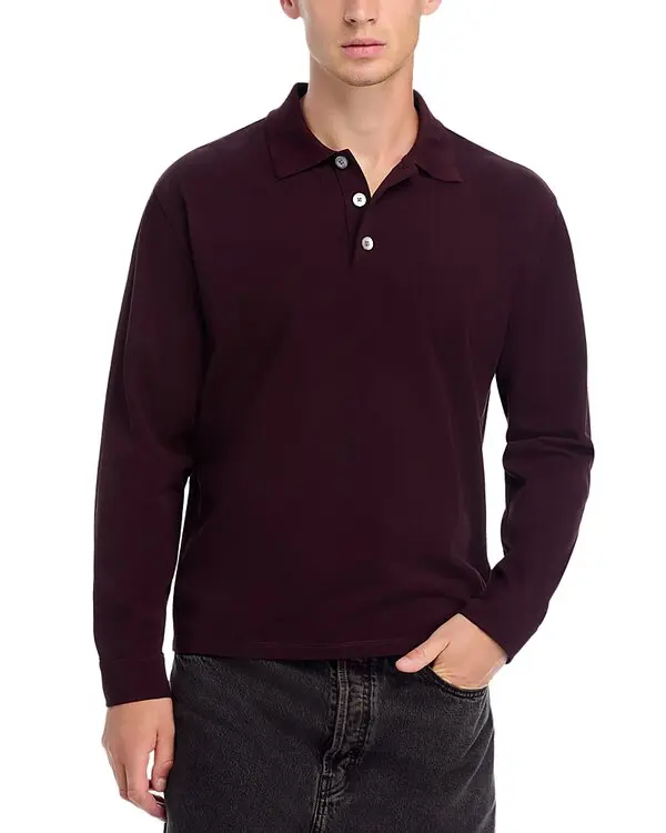 FRAME Pique Regular Fit Long Sleeve Polo Shirt - Burgundy
