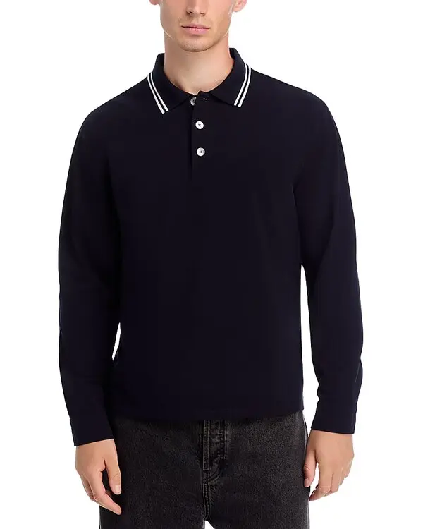 FRAME Pique Regular Fit Long Sleeve Polo Shirt - Dark Navy