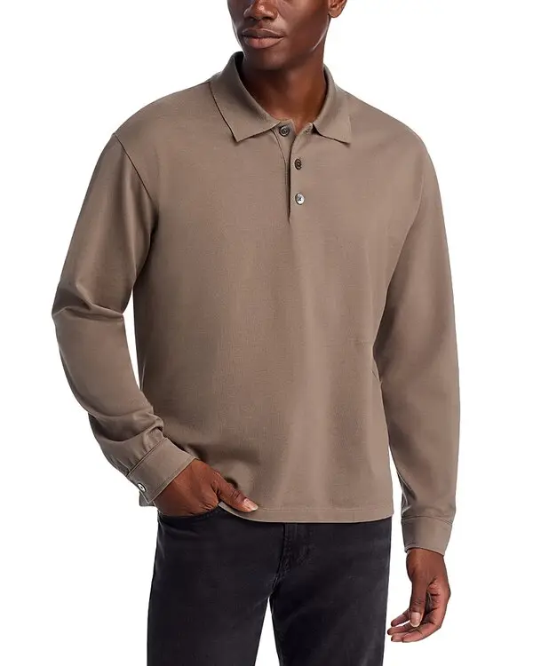 FRAME Pique Regular Fit Long Sleeve Polo Shirt - Smoky Mocha