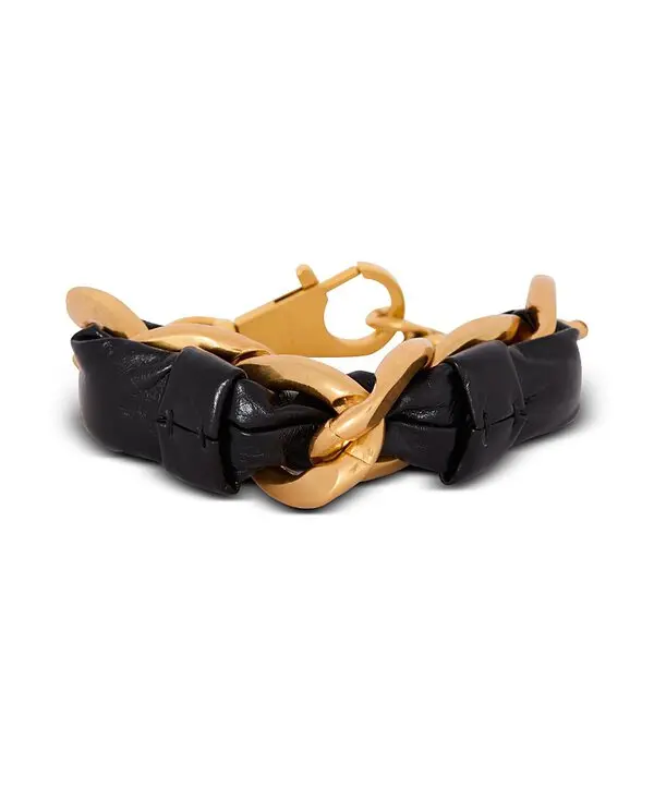 Balmain 1945 Soft Chain And Leather Bracelet - Black