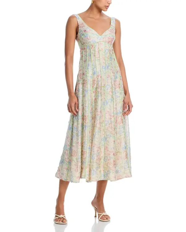 Aqua Floral Seamed Midi Dress