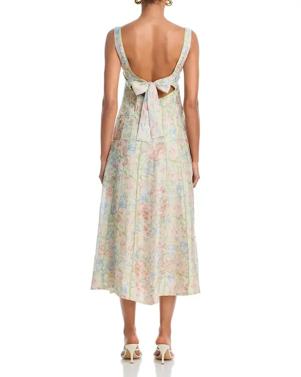 Aqua Floral Seamed Midi Dress
