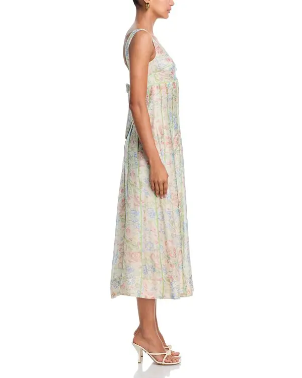 Aqua Floral Seamed Midi Dress