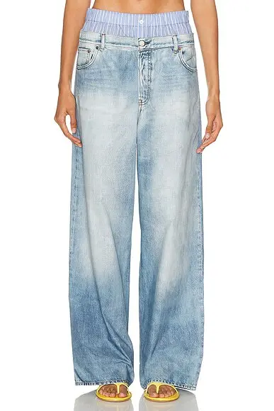 Acne Studios Wide Leg Printed Denim Pant - Light Blue