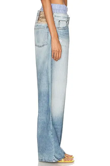 Acne Studios Wide Leg Printed Denim Pant - Light Blue