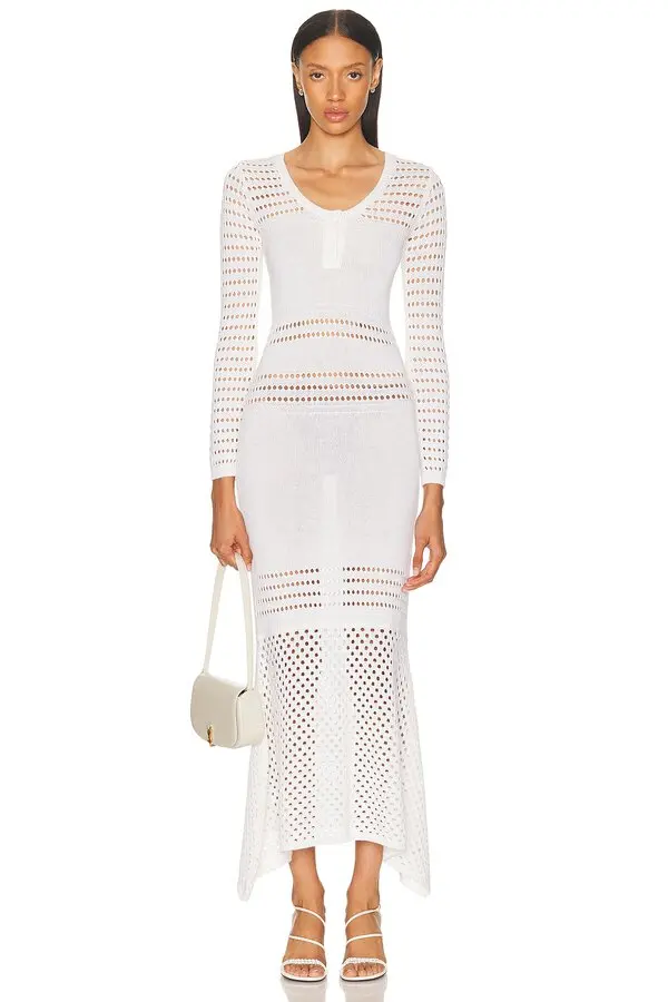 Matthew Bruch Striped Mesh Handkerchief Midi Dress - White