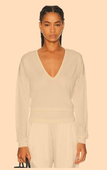 Renggli Silk Cashmere V-neck Sweater - Flat White