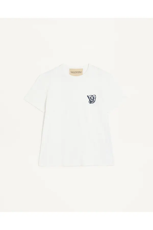Valentino Garavani Cotton T-shirt With Vg Patch - Neutral