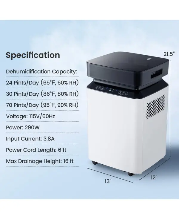 VOLENCA Pint 4500 Sq. Ft Dehumidifier With Continuous And Auto Mode