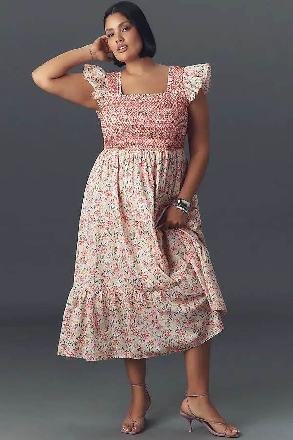 knee length dresses for ladies English Factory Women's Plus Size Ruffled Smocked Midi Dress