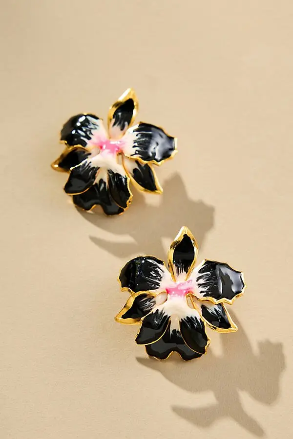 THE PINK REEF Vanilla Orchid Post Earrings - Black