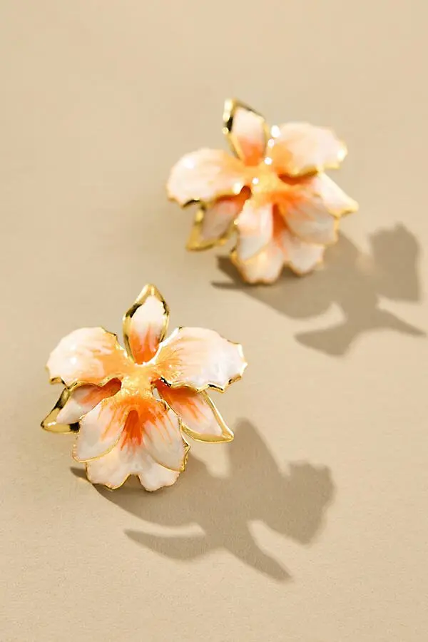 THE PINK REEF Vanilla Orchid Post Earrings - Bright Orange